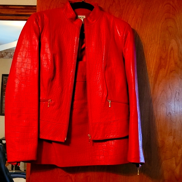 Cache | Jackets & Coats | Cache Leather Jacket And Skirt | Poshmark